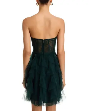 Aqua Mesh Lace Strapless Dress - Hunter
