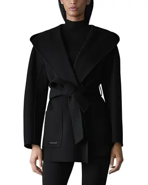 Mackage Wool Wrap Coat With Sash Belt - Black