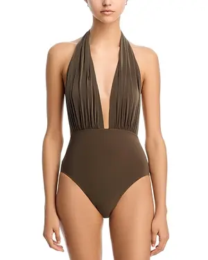 Norma Kamali Halter Low Back One Piece Swimsuit - Bark
