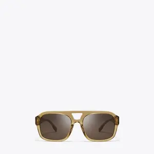 Tory Burch Miller Navigator Sunglasses - Transparent Yellow Brown/solid Brown