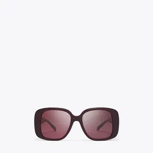 Tory Burch Pierced Oversized Square Sunglasses - Burgundy/wine