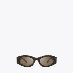 Tory Burch Pierced Oval Sunglasses - Dark Tortoise/solid Brown