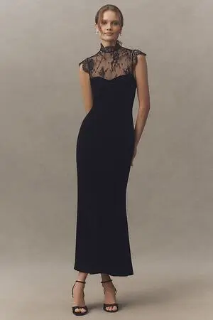 Bhldn Lace Yoke Velvet Maxi Dress
