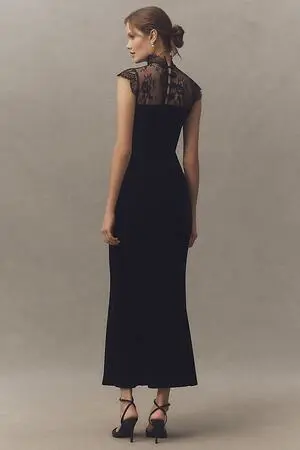 Bhldn Lace Yoke Velvet Maxi Dress