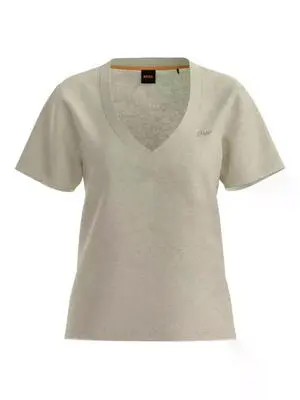 BOSS V-neck Linen T-shirt - Neutrals