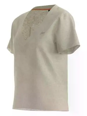 BOSS V-neck Linen T-shirt - Neutrals