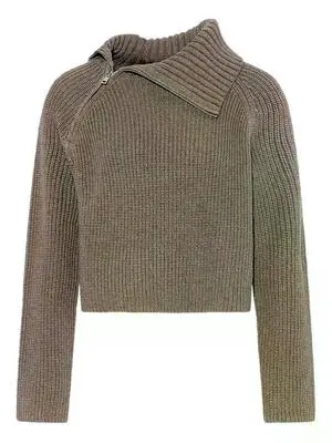 YVES SALOMON Zip-neck Ribbed Sweater - Grey
