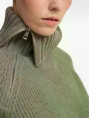 YVES SALOMON Zip-neck Ribbed Sweater - Grey