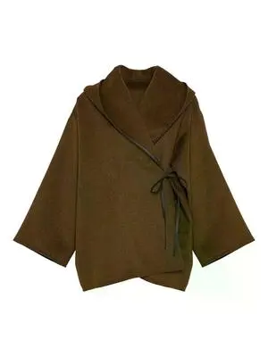 YVES SALOMON Hooded Wrap Coat - Brown