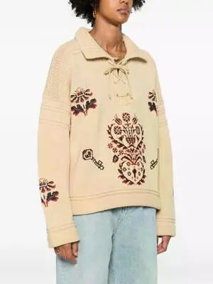 Etro Embroidered Lace-up Sweater - Neutrals
