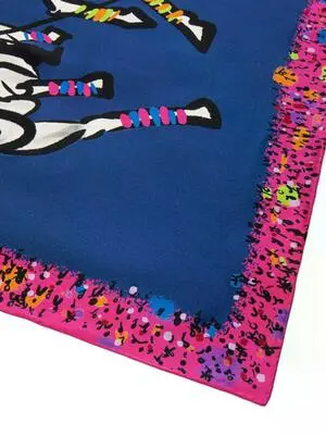 Shanghai Tang Equestrian Print Silk Scarf - Blue