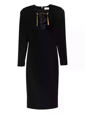 Elisabetta Franchi Tassel-embellished Long-sleeved Day Dress - Black