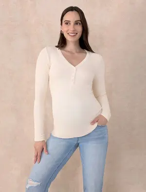 Motherhood Maternity V-neck Long Sleeve Henley Tee - Whitecap Grey