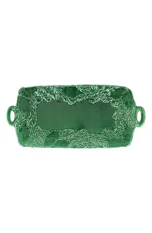 VIETRI Lasta Green Figural Double Handle Platter - Dark Green