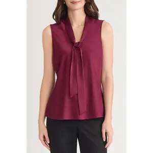 KASPER Bow Detail Sleeveless Satin Top - Shiraz