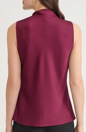 KASPER Bow Detail Sleeveless Satin Top - Shiraz