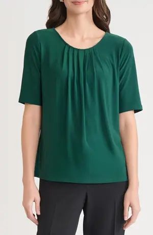KASPER Box Pleat Top - Evergreen