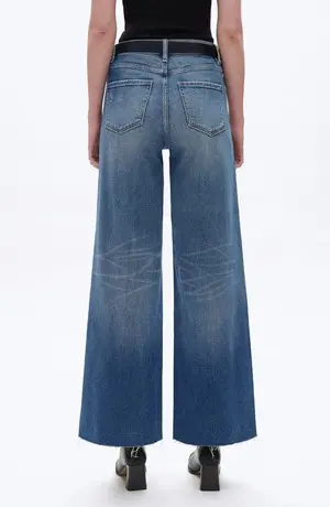 BAYEAS High-rise Wide Leg Jeans With Raw Hem - Medium Blue