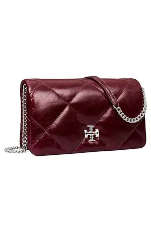 Tory Burch Kira Quilted Leather Wallet On A Chain - Dark Carmine