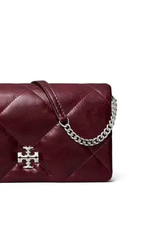 Tory Burch Kira Quilted Leather Wallet On A Chain - Dark Carmine
