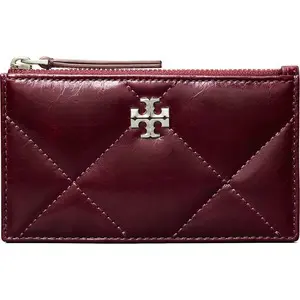 Tory Burch Small Kira Quilted Leather Card Case - Dark Carmine