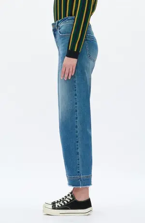 BAYEAS Mid Rise Ankle Barrel Leg Jeans - Medium Blue