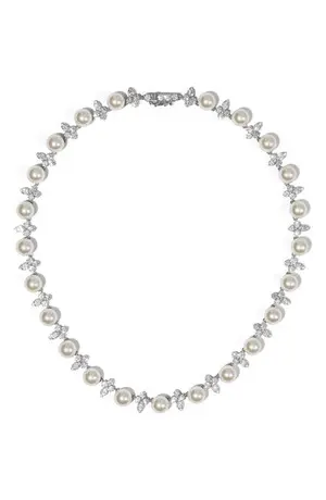 Nadri Clustered Collar Necklace Rhodium