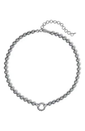 Nadri Poppy Twist Ring Faux Pearl Necklace Rhodium