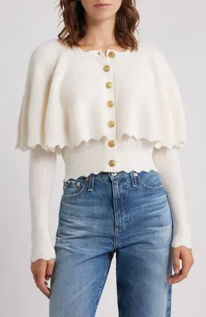 LoveShackFancy Daelyn Capelet Cashmere & Wool Cardigan