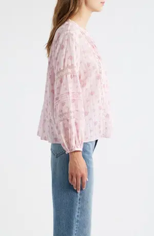 LoveShackFancy Lita Floral Long Sleeve Button-up Top - Raspberry Fields