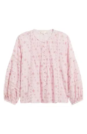 LoveShackFancy Lita Floral Long Sleeve Button-up Top - Raspberry Fields