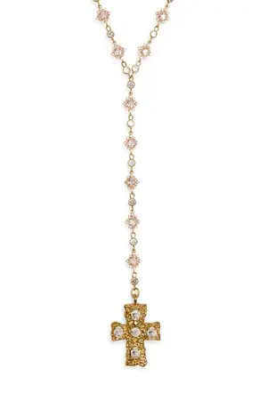 VIDAKUSH Belvedere Cross Rosary Chain Necklace - Gold/clear