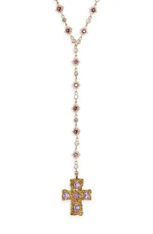 VIDAKUSH Belvedere Cross Rosary Chain Necklace - Gold/purple