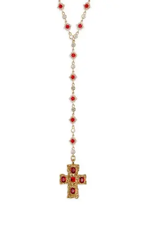 VIDAKUSH Belvedere Cross Rosary Chain Necklace - Gold/red