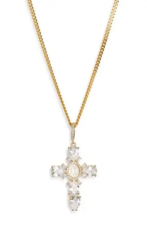 VIDAKUSH Virgin Mary Cross Pearl Necklace - Gold