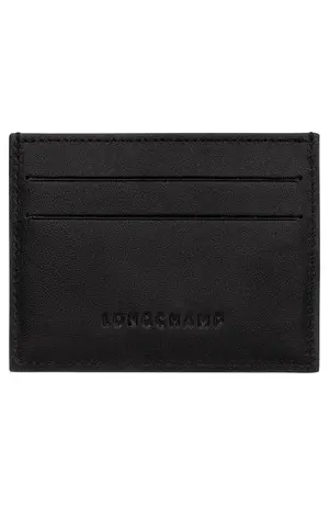 Longchamp Le Roseau Leather Card Case - Black