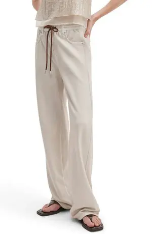 Rag & Bone Rb Miramar Pull-on Wide Leg Cotton Terry Sweatpant Jeans - Ecru