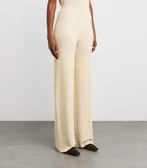 JOSEPH Grid Knit Straight Trousers - Beige