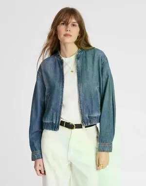 Madewell Zip-up Bomber Jacket In Airy Denim