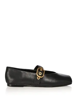 Aqua Stella Flats - Black Leather