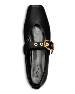 Aqua Stella Flats - Black Leather