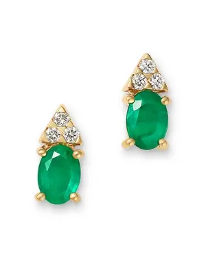 Bloomingdale'S Emerald And Diamond Stud Earrings - Green/gold