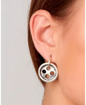 UNODE50 Sterling Plated Button And Needle Drop Earrings