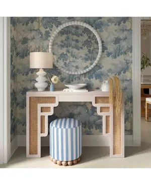 TOV FURNITURE Dex Striped Linen Ottoman