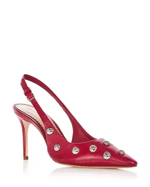 Cinq À Sept Rhonda Embellished Leather Pumps - Cherry Rose