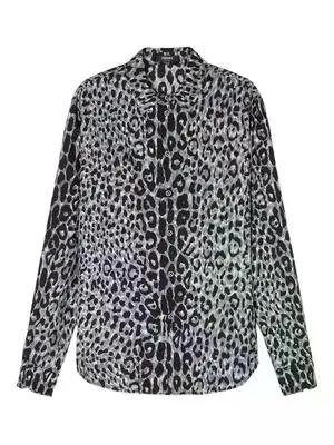 Versace Leopard-print Silk Shirt - Grey