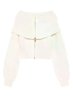 Elisabetta Franchi Off-shoulder Zip-up Cardigan - Neutrals