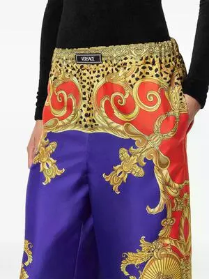 Versace Baroque And Leopard Print Silk Trousers