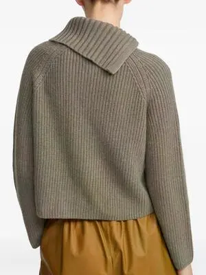 YVES SALOMON Zip-neck Ribbed Sweater - Grey