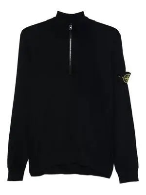 Stone Island Half-zip Sweater With Logo Patch - Blue
